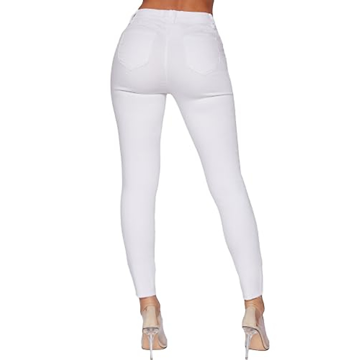 YMI Junior Womens Wannabettabutt Mid-Rise Sustainable Distressed Ankle Denim Jeans (White Rips, 11)