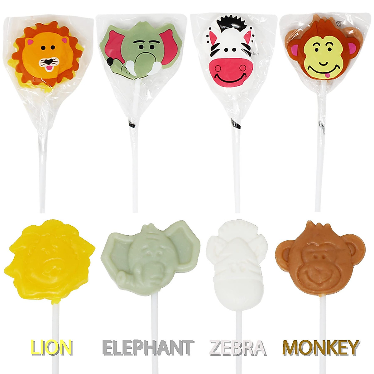 Zoo Animal Party Lollipops, Jungle Safari, Lions, Monkeys, Elephants, Zebras, Party Favors Candy Sucker For Baby Shower Birthday Party Goody Bags