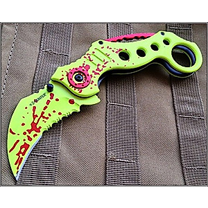 TACTICAL SPRING ASSISTED NEON GREEN KARAMBIT KNIFE POCKET CLIP - 5" CLOSED by ProTactical'US