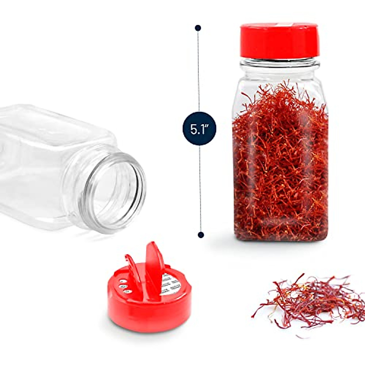 RoyalHouse 6 Pack 9.5 Oz Plastic Spice Jars with Red Cap, Clear and Safe Plastic Bottle Containers with Shaker Lids for Storing Spice, Herbs and Seasoning Powders, BPA Free, Made in USA