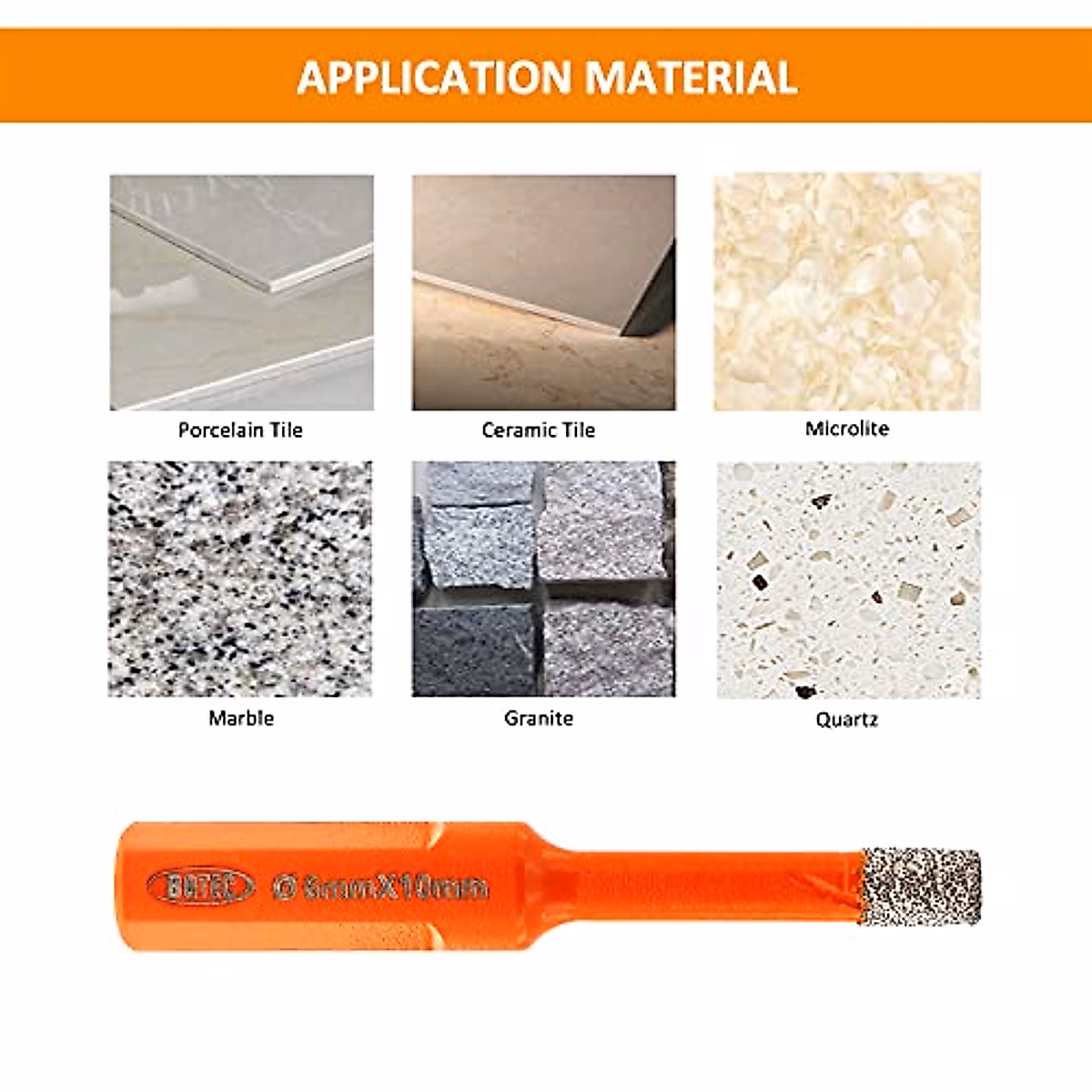 Dry Diamond Core Drill Bit, BGTEC 5Pcs 6mm 6mm 6mm 8mm 10mm Vacuum Brazed Hole Saw with Triangle Shank for Porcelain Tile Ceramic Granite Marble Masonry