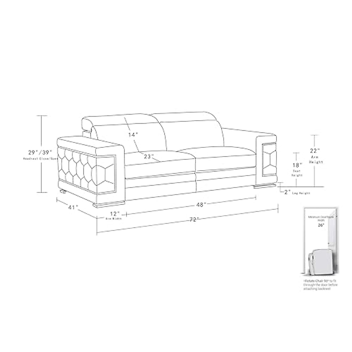 Blackjack Furniture Soren Genuine Leather Upholstered Loveseat with Adjustable Headrests, Solid Brazilian Wood Frame and High Density Foam Cushioning, Black