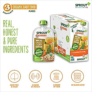 Sprout Organic Baby Food, Stage 3 Pouches, Sweet Pea & White Bean Plant Powered Protein, 4 Oz Purees (Pack of 6)