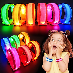 GIFTINBOX 12/6 PCS LED Light Up Bracelets for Kids Adults, LED Glow Flashing Arm Wrist Bands, Glow in The Dark Party Supplies for Night Events Halloween Safety Party Favors Concerts Rave Sports