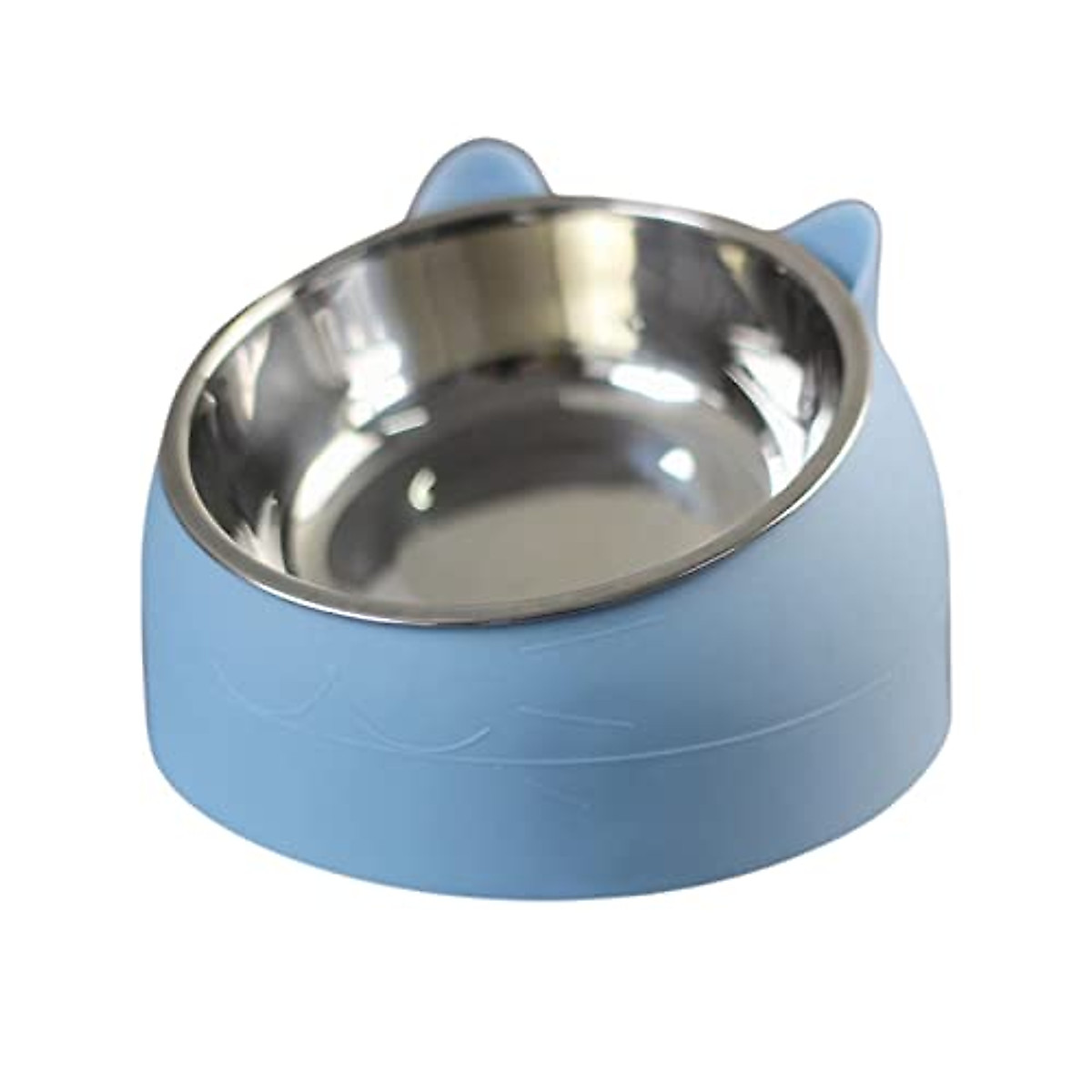 MagiDeal Pet Feeder 15° Raised Water Food Feeder Pet Supplies Tilted Elevated Non Slip Metal Single Bowl for Cat Dog for Indoor Cats Puppy Small Dogs, Blue