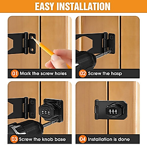 Cabinet Hasp Locks with Code,Drawer Cupboard Door Combination Lock,Locker Keyless Lock,Privacy Password Lock for Small Doors, Cabinets, Barn Door, Bathroom, Mailbox, Pet Doors(Black 3‘’)