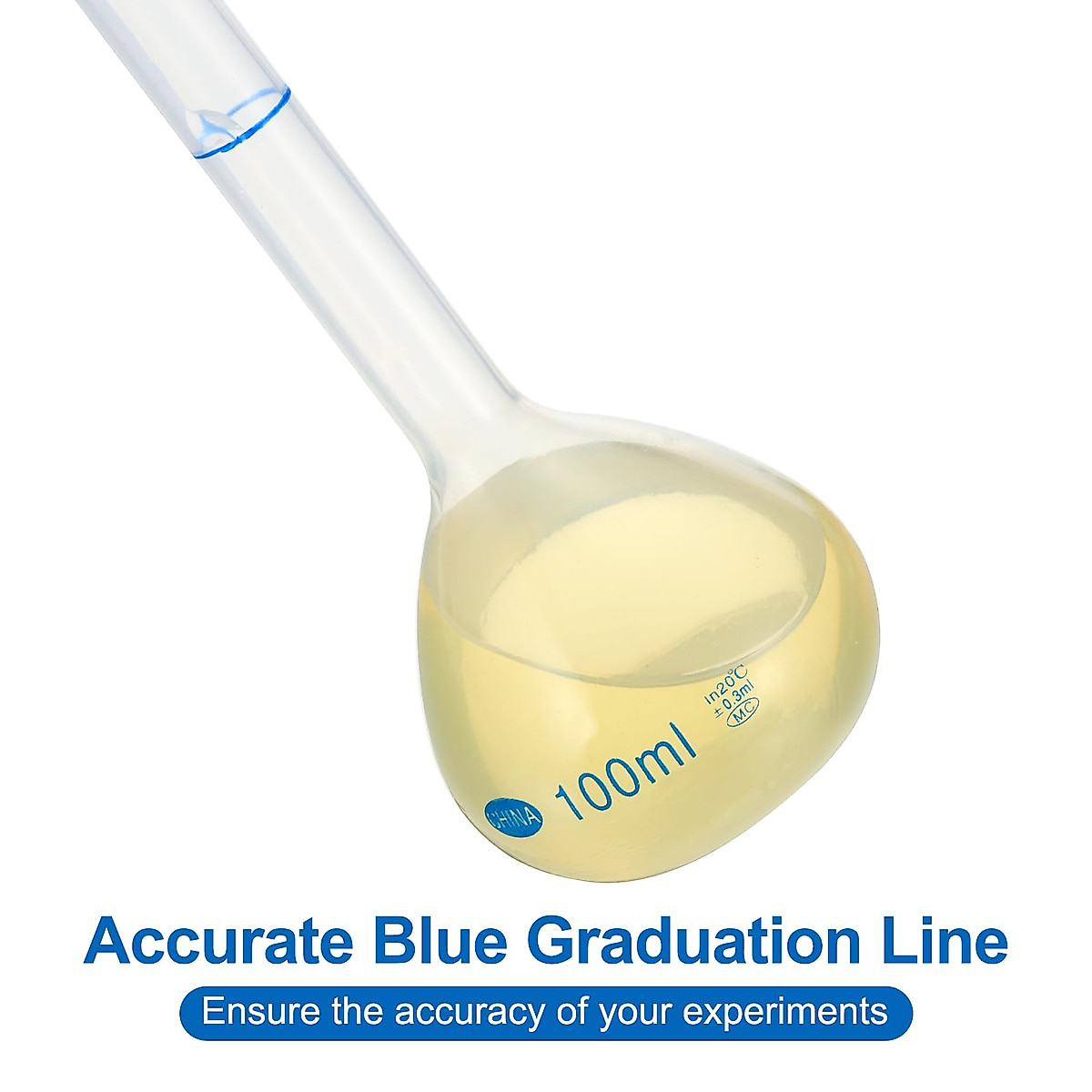 PATIKIL 100ml Volumetric Flask, 2 Pack Polypropylene Graduated Volumetric Measuring Flask with Plug Cap Tolerance 0.3ml for Laboratory Experiment, Translucent