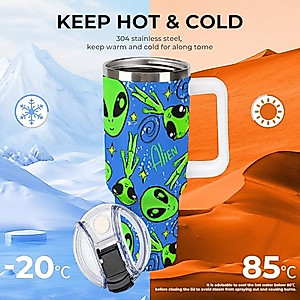 Niapessel Leak Proof Tumbler, Insulated Water Bottles with Straw, Alien Space Insulated Cup with Handle 40 Oz Stainless Steel Flask for School, Travel, Car, Sports, Work