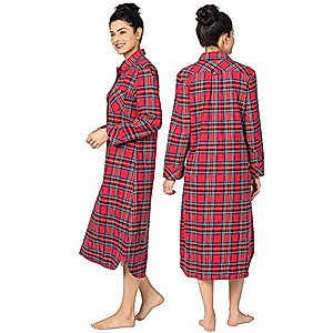 PajamaGram Womens Flannel Nightgown Women - Christmas Nightgown, Red, M / 8-10