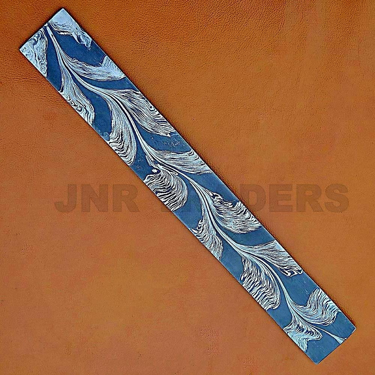 Damascus Steel Blank Billet Feather Patern Bar Stock for knife making Handmade Forged 12 Inches Jnr-2542