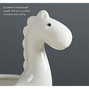 Hica Ceramic Plant Pot Dinosaur Shaped with Tray White Creative Flower Pot for Succulents Plants Multipurpose Vase Home Garden Decor (White)