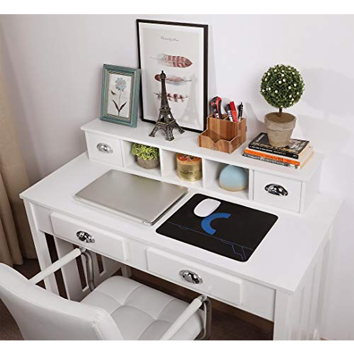 Yaheetech 41.7'' Computer Workstations Writing Desk with Drawer Storage, Homework Table with Removable Hutch, Desktop Table with Drawers, Mother's Day Presents, White