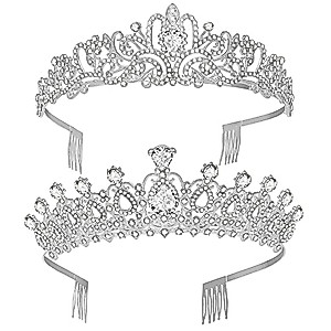 2 Pack Tiara Crown Jewelry Gift for Women Girls, Headband Headpiece Silver Crystal Rhinestone Diadem Princess Birthday Yallff Crown with Comb, Bridal Wedding Party Bridesmaid Prom Pageant Gift.