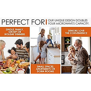 DoubleWave 2-in-1, 2-Tiered Sturdy Microwave Plate Stacker and Food Display Heats Two Dinner Plates at Once. No Wilting, BPA and Melamine Free is Like Adding an Extra Shelf to Your Microwave (Neutral)