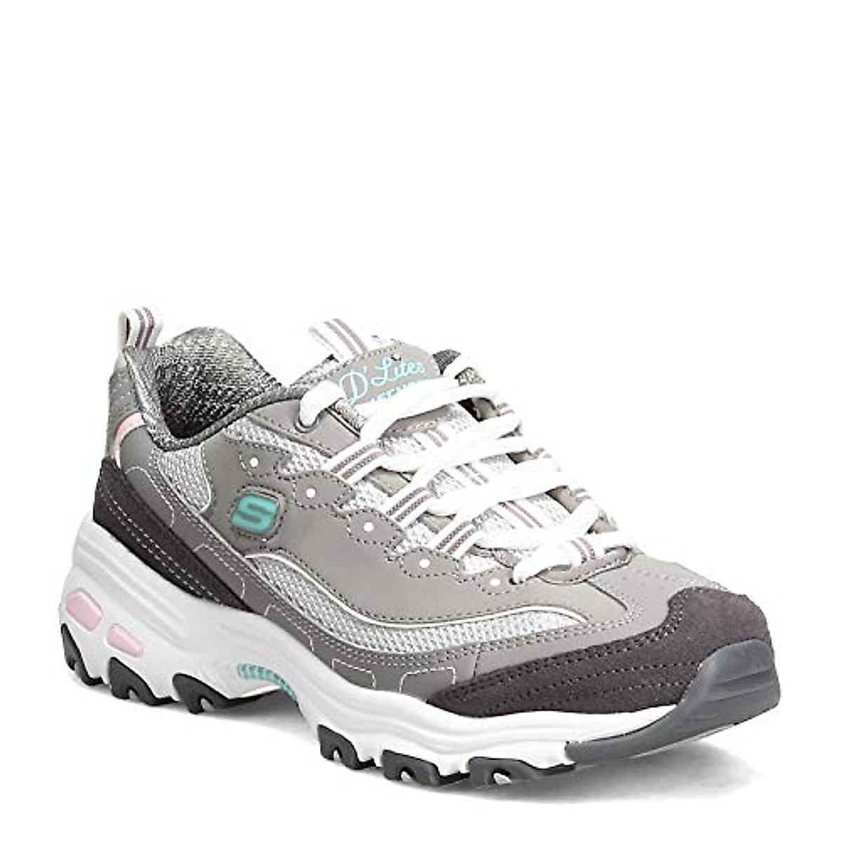 Skechers Women's D'Lites Sneaker, Gray/Light Pink, 7