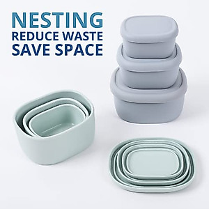 BLUE GINKGO Nesting Silicone Containers - Set of 3 Hard-Shell Silicone Food Storage Containers | BPA Free, Airtight, Dishwasher and Freezer Safe (6.7oz, 10oz, 20oz) - Green