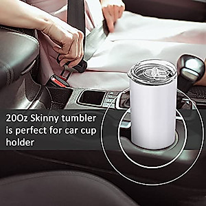 20 Oz Skinny Travel Tumblers, 8 Pack Stainless Steel Skinny Tumblers with Lid Straw, Double Wall Insulated Tumblers, Slim Water Tumbler Cup, Vacuum Tumbler Travel Mug for Coffee Water Tea, White