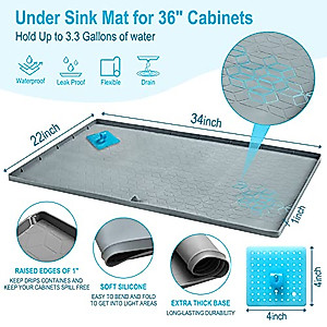 Cibeat 34x22 Under Sink Mat, 34"x22", Grey