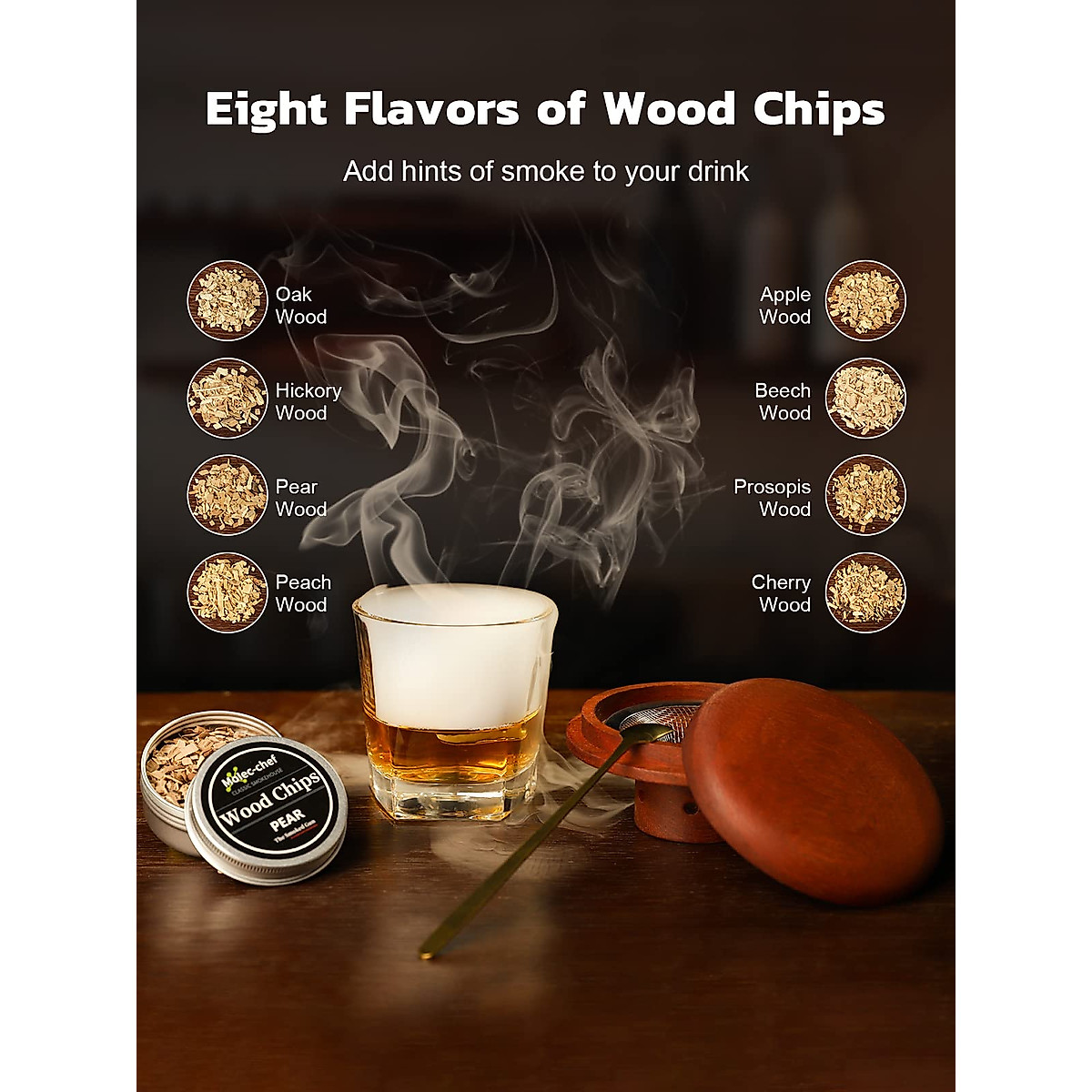 Cocktail Smoker Kit with Torch, [8 Flavors Wood Chips] Domxty Old Fashioned Cocktail Kit/Bourbon/Whiskey Smoker Infuser Kit for Coffee and Flavor Drink, Gifts for Men, Father & Husband (No Butane)