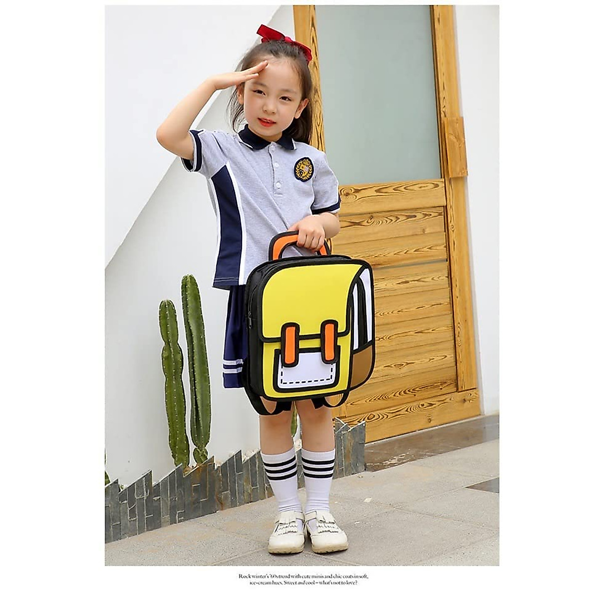 3D Jump Style Kawaii Backpack Sketch Cute Cartoon 2D Drawing from Comic Paper Anime Bookbag School Supplies Fun Daypack (Yellow)