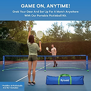 flybold Pickleball Nets | Portable Net Regulation Size Equipment Lightweight Sturdy Interlocking Metal Posts with Carrying Bag for Indoor Outdoor Pickle Ball Game Court | Full Court Size- 22ft