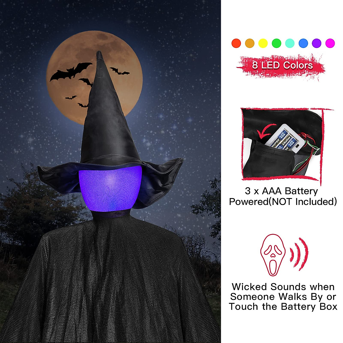 3 Witches Halloween Decorations Outdoor 5'5" Light Up Witches Holding Hands Outside Scary Decor Standing Witch with LED and Voice Control for Garden Yard Haunted House Porch