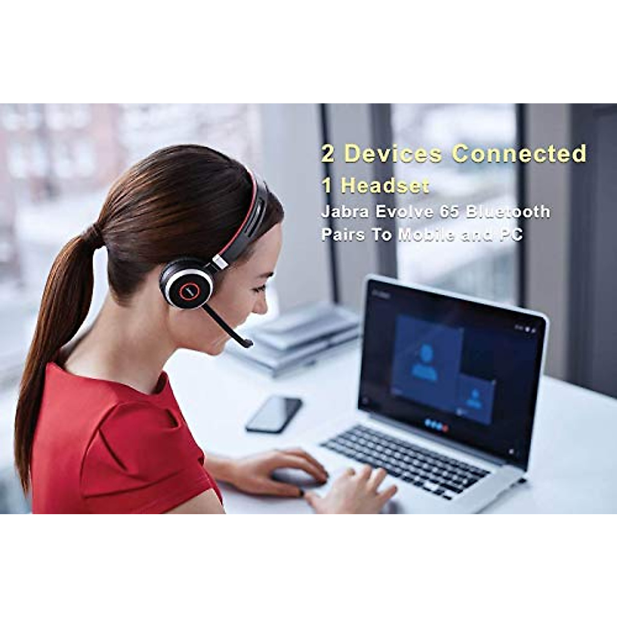 Jabra Evolve 65 Bluetooth Stereo Wireless Headset - Compatible with Computers, Macs, and Mobile Devices, and Ideal for Voice and Video Apps like Zoom, Teams, and Meet Plus, GTW Spare Cushions Included