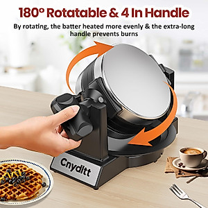 Cnydltt Double Waffle Maker, 1400W Rotating Belgian Waffle Iron with Nonstick Plates, 180° Flip, 8-Slice, Removable Drip Tray, Locking Lid & Cool Touch Handles, Stainless, Black