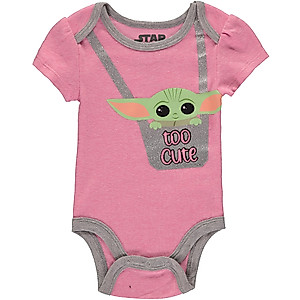 STAR WARS Baby Girls Baby Yoda Creeper Bodysuit 3 Pack (Green/Pink/Grey, 6-9 Months