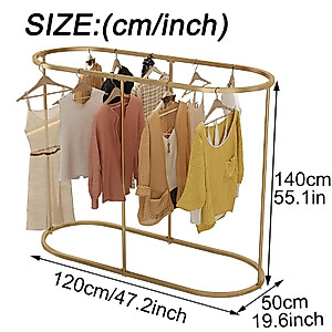 SPTZQURY Round Clothes Rack, Commercial Oval Iron Clothes Rack, Free Standing Clothes Rack, Suitable For Hanging Clothes In Bedroom, Boutique Clothing Store Display (GOLD, 47.2 * 19.6 * 55.1INCHES)