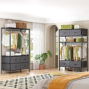 Raybee Clothes Rack, Clothes Racks for Hanging Clothes, Clothing Racks for Hanging Clothes, Clothing Rack Heavy Duty Clothes Rack with Drawers Load 450LBS Wardrobe Closet Rack Garment Rack Black