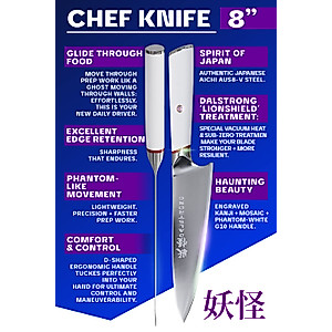 Dalstrong Chef Knife - 8 inch - Phantom Series - Japanese High-Carbon AUS8 Steel Kitchen Knife - White G10 Handle - Cooking Knife - w/Sheath