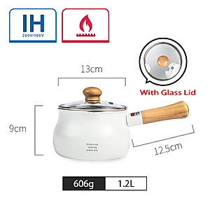 Japanese-style small milk pot non-stick coating hot milk small soup pot, 1.2L, 5 cups, imitation enamel pot (White)