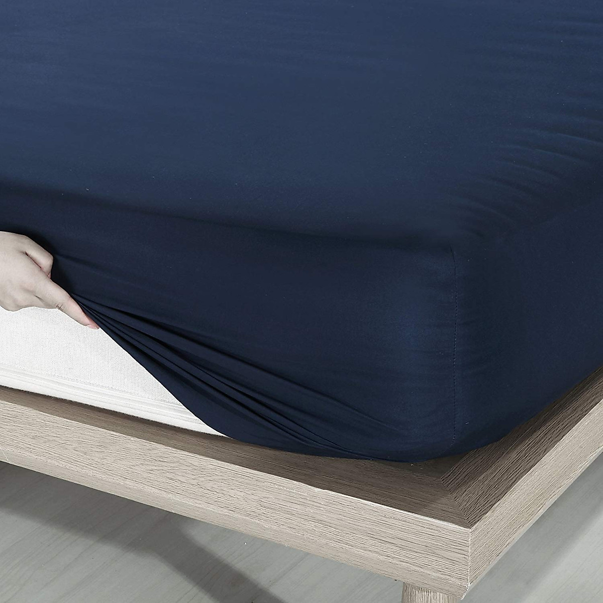 Cotton Sheets Set Navy Blue Solid Extra Long-staple Cotton 400 Thread Count Bedsheets, 72X80 Inch RV King Sheet set, Fits Mattress 16'' Deep Pocket Soft & Sateen Weave 4 Piece Sheets and Pillowcases