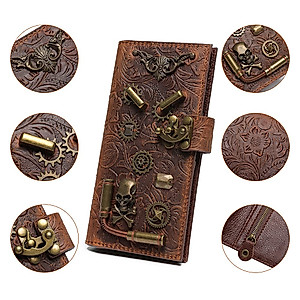 Dajingkj Genuine Leather Steampunk Wallet Long Card Holder Retro Style Clutch Watch Bag Creative Coin Purse for Women Men (Skull wallet)
