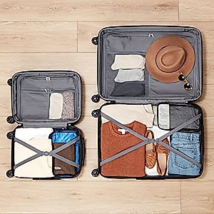 Amazon Basics 2-Piece Luggage Set (21", 30"), Hardshell Suitcases With Wheels, Expandable For Up to 25% More Space, With Scratch-Resistant Surface, Four Multi-directional Wheels, Navy Blue