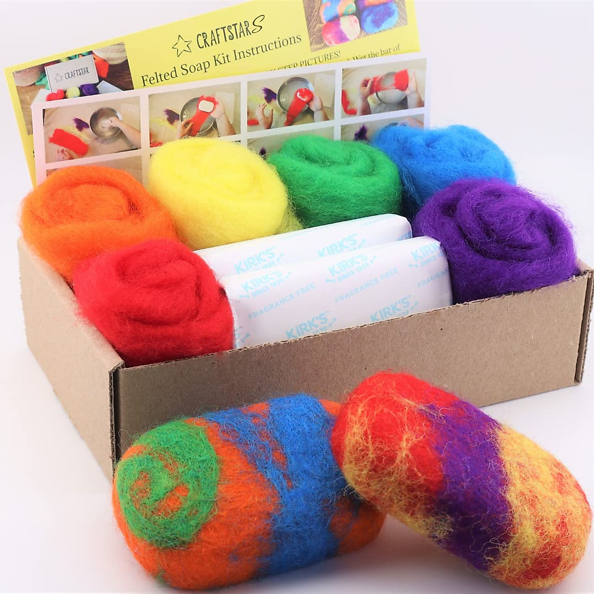 CRAFTSTARS Felted Soap Making Craft Kit, Learn to Wet Felt. for Kids and Adults, Beginners and Expert Crafters. All Materials Included with Detailed Instructions. (Rainbow)