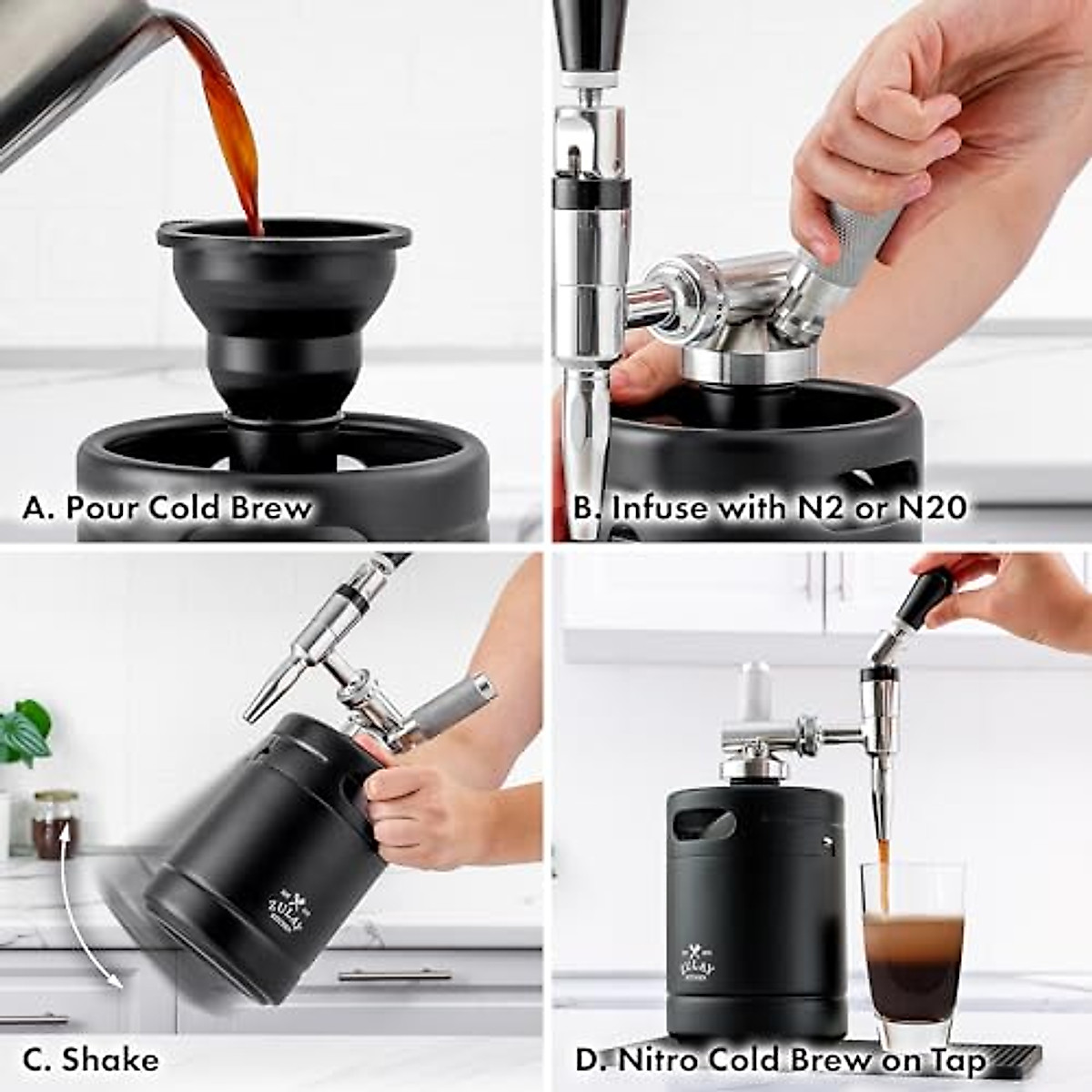 Zulay Nitro Cold Brew Coffee Maker - Gift for Coffee Lovers - Large 64 oz Home Keg - Nitro Cold Brew Keg with Creamer Faucet - Nitro Cold Brew Coffee Maker for Home - Collapsible Funnel & Drip Mat