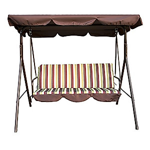 Outdoor Swing Chair 3 Person Patio Swing Chair Cushion with Stand Glider Hammock Bench with Canopy Seating Backyard Furniture Steel Frame