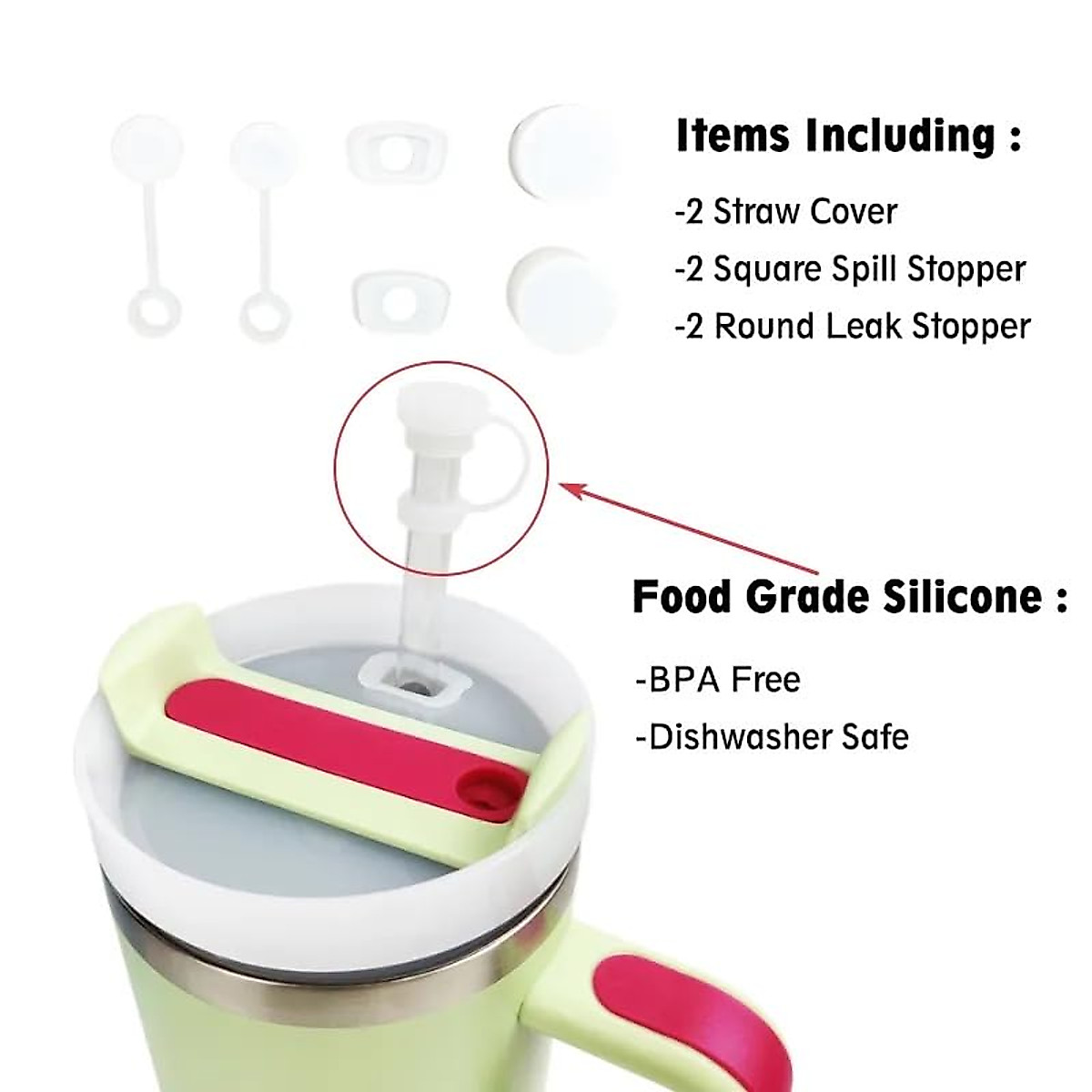 6PC Silicone Spill Proof Straw Stopper For Stanley H2.0 30oz/40oz, Accessories for Stanley Cup: with 2 Straw Cover Caps, 2 Square Spill Stoppers & 2 Round Leak Proof Stoppers