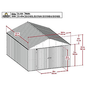 Arrow Shed Elite 12' x 16' Outdoor Lockable Gable Roof Steel Storage Shed Building, Blue Grey