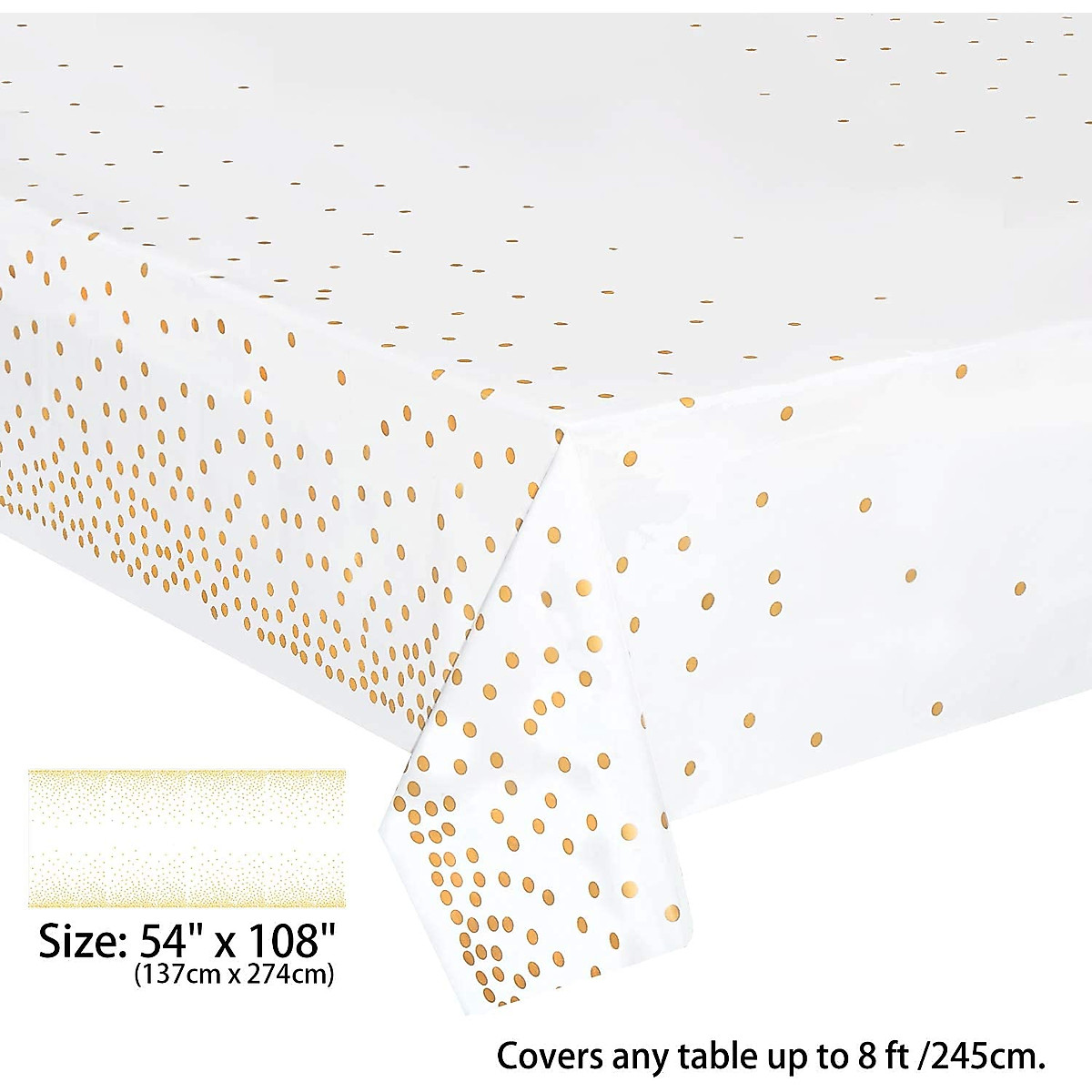 hapray 193 PCS Disposable Paper Plates Gold Party Supplies, Golden Polka Dots Birthday and Baptism Decorations, include Plates and Cups, Napkins, Plastic Tablecloth for Baby Shower Wedding Christmas