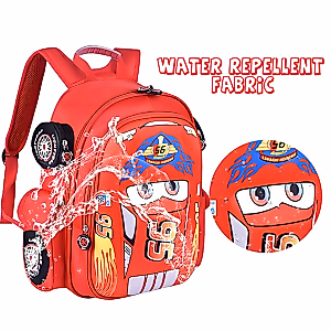 Nzahdwu Kids Caroon Car Backpack, Novelty Toddler Backpack Waterproof Schoolbag Cute Backpacks for Boys Girls (Red)