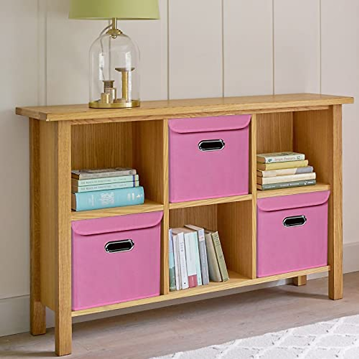 NieEnjoy Closet Organizers Fabric Storage Cube Bins with Lids collapsible storage bins basket with Handles ,Storage Boxes for Organizing,3 Pack (Pink)