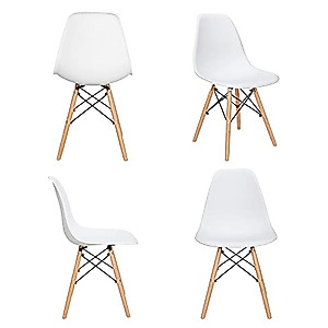 SUPER DEAL Mid Century Modern DSW Shell Lounge Plastic Dining Chair Set of 4, Side Chairs with Solid Wood Legs for Living Room, Kitchen, Dinning Room, Bedroom, White