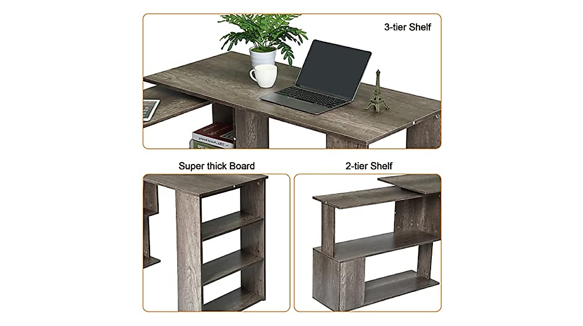 VANSPACE 360° Rotating L-Shaped Desk for Small Spaces