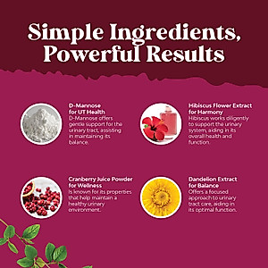 D Mannose with Cranberry Extract Capsules - D Mannose Capsules for Kidney Cleanse and Urinary Tract Health for Women - D-Mannose 1000mg Capsules Per Serving with Hibiscus & Dandelion (1 Month)