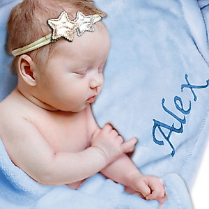 My Personal Memories Customized Baby Blanket for Boy or Girl - Soft and Plush Newborn Gift - Embroidered with Name (Blue)