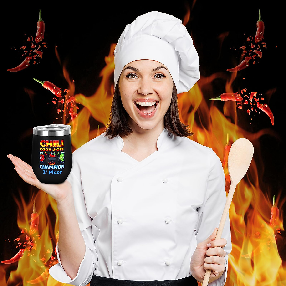 Tkifoda 3 Pcs Chili Cook Off Prizes Trophies Cups 1st 2nd 3rd Place Chili Cups Awards 12 oz Stainless Steel Insulated Tumbler with Lids Straws Brush Chili Boxes Chili Cook Off Decorations Supplies