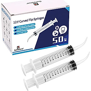 Gufastore 50pcs 12cc Disposable Dental Syringe Dental Care Rinse Enema Syringe, Curved Tip